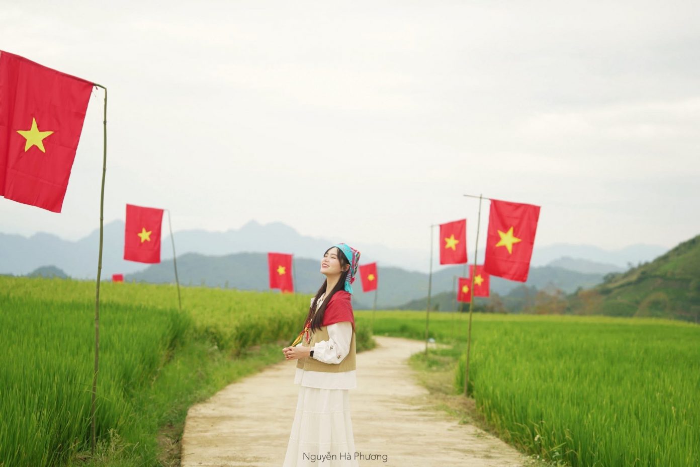 Ngắm lúa xanh và sắc cờ đỏ sao vàng ở Suối Lìn